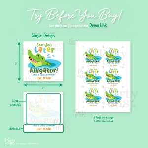Editable Last Day of School Tag End of Year Friends Gift Tags Alligator ...