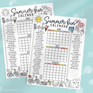 Printable Summer Calendar Poster Summer Fun Family Planner Checklist ...