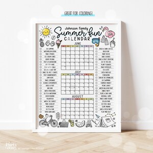 Editable Summer Calendar Coloring Poster Printables Family Summer Fun ...