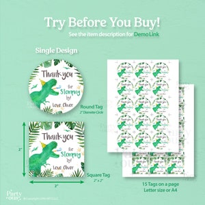 Editable Dinosaur Birthday Gift Tags Dino Party Favor Tags Thank You ...