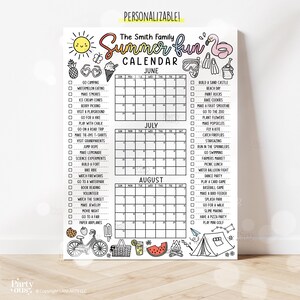 Editable Summer Calendar Poster Printables Family Summer Fun Bucket ...