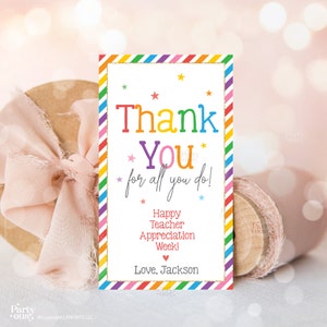 Editable Teacher Appreciation Week Gift Tags Thank You for All You Do ...