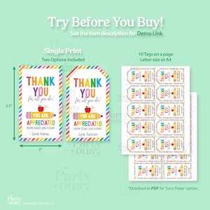 Editable Teacher Appreciation Week Gift Tags Thank You Teacher Gift Tag ...