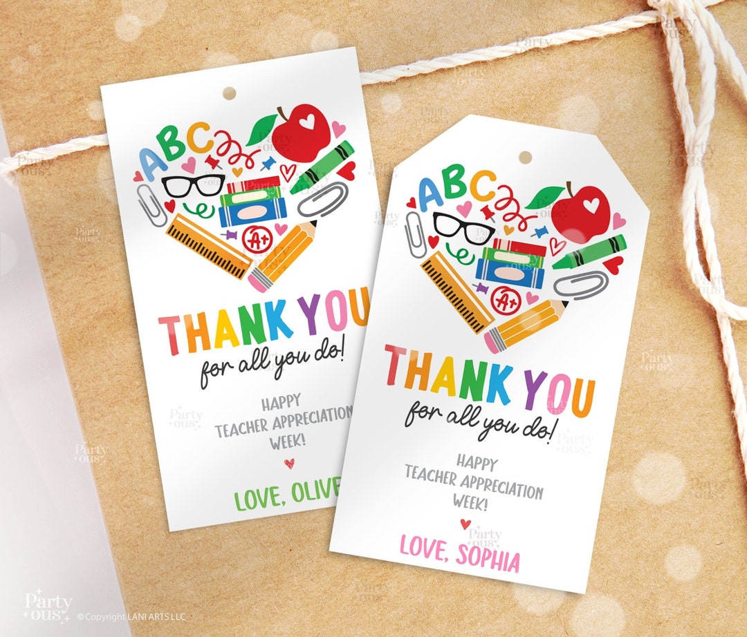 Editable Teacher Appreciation Week Gift Tags Thank You Teacher Gift Tag ...