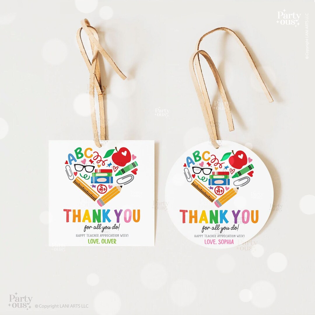 Editable Teacher Appreciation Week Printable Gift Tags Thank You ...