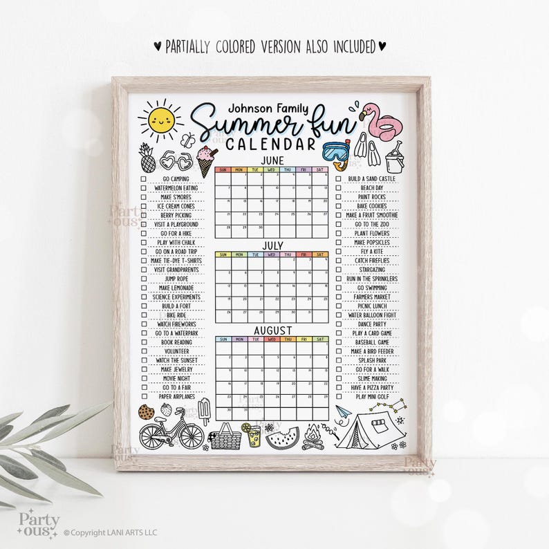 Editable Summer Calendar Coloring Poster Printables Family Summer Fun ...