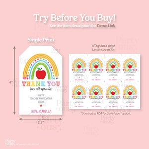 Editable Teacher Appreciation Week Gift Tags Thank You Teacher Gift Tag ...