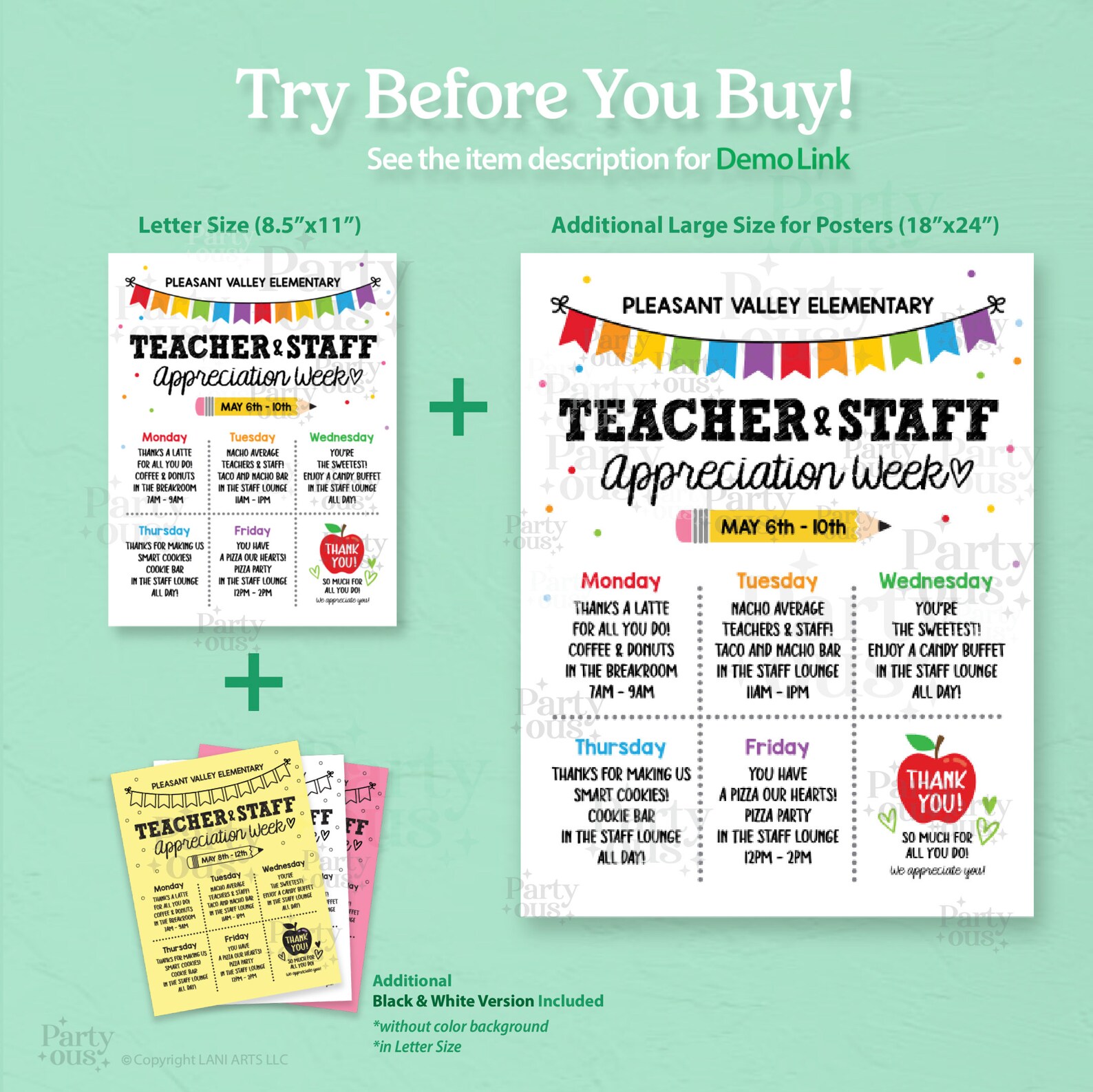 Editable Teacher Appreciation Week Itinerary Poster Teachers Staff ...