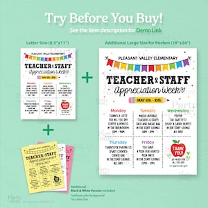 Editable Teacher Appreciation Week Itinerary Poster Teachers Staff ...
