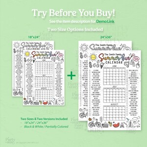 Editable Summer Calendar Poster Printables Family Summer Fun Bucket ...