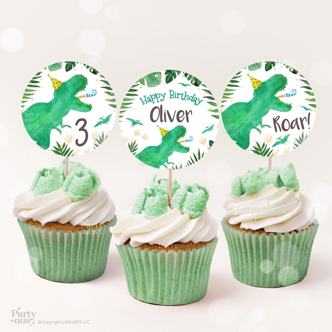 Editable Dinosaur Birthday Cupcake Toppers Decorations Dino Party ...