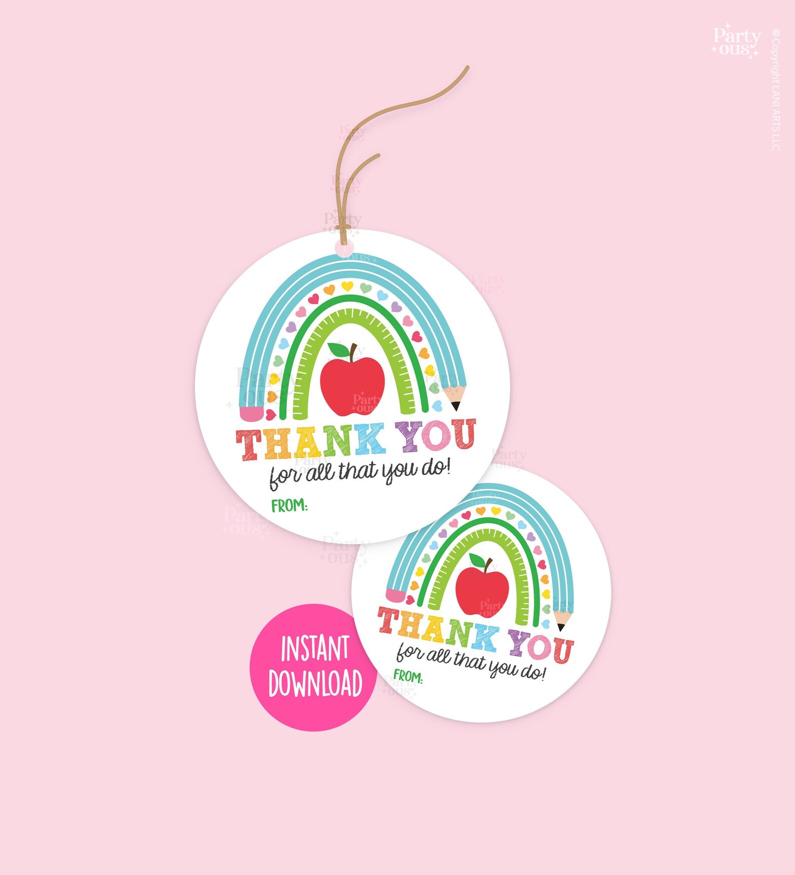 Teacher Appreciation Week Gift Tags Thank You Teacher Rainbow Tag ...