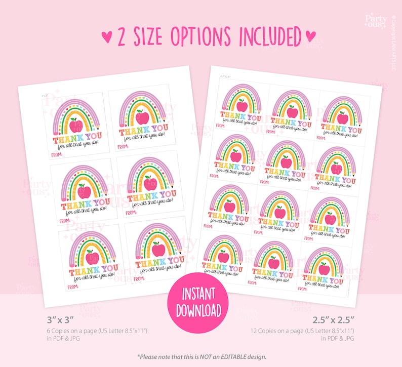 Teacher Appreciation Week Gift Tags Thank You Teacher Rainbow Tag ...