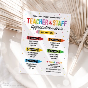 Editable Teacher Appreciation Week Itinerary Poster Teachers Staff ...