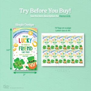 Editable St Patricks Day Gift Tags I'm so Lucky to Have A Friend Like ...