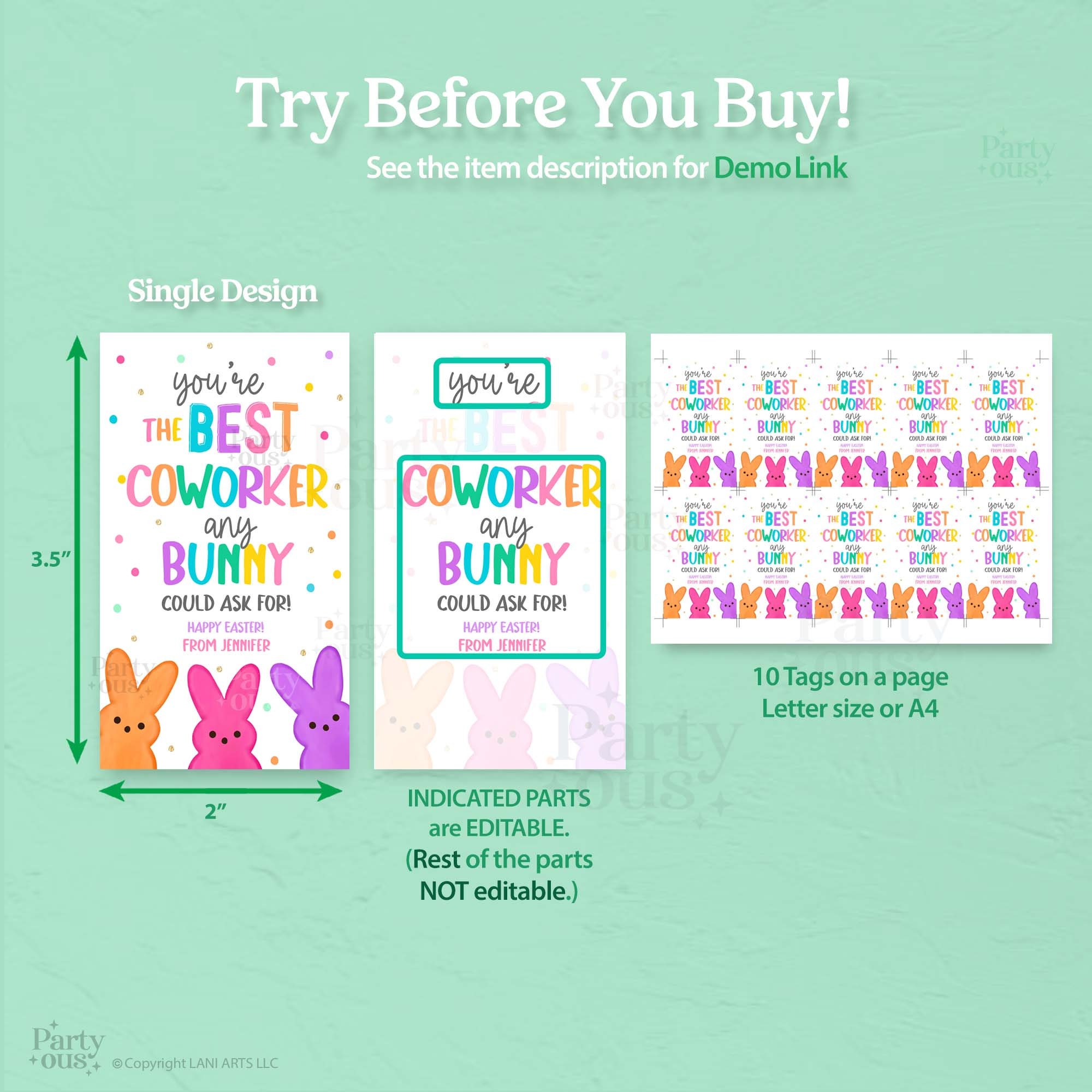 Editable Easter Gift Tags the Best Coworker Any Bunny Easter Basket Tag ...