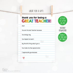 Teacher Appreciation Week Printable Teacher Appreciation Gift Thank You ...