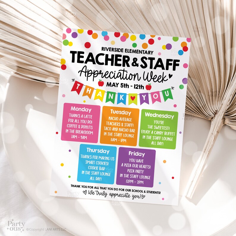 Editable Teacher Appreciation Week Itinerary Poster Teachers Staff ...