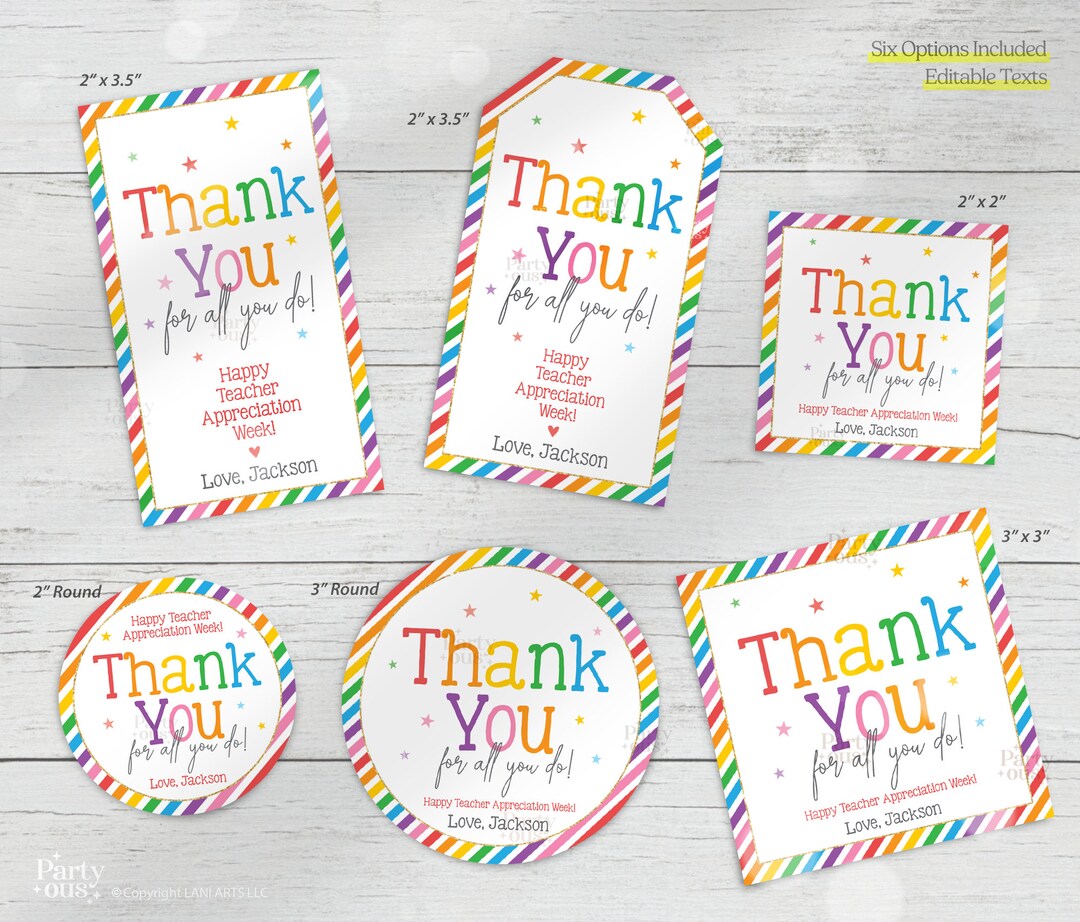 Editable Teacher Appreciation Week Gift Tags Thank You Teacher Gift Tag ...