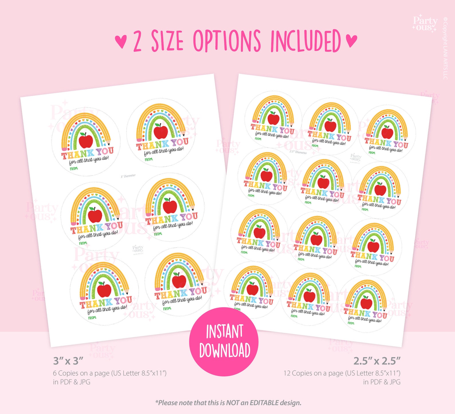 Teacher Appreciation Week Gift Tags Thank You Teacher Rainbow Tag ...