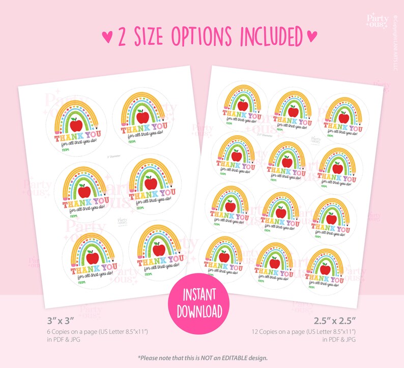 Teacher Appreciation Week Gift Tags Thank You Teacher Rainbow Tag ...