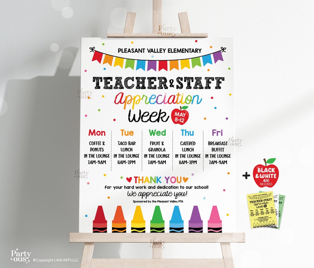 Editable Teacher Appreciation Week Itinerary Poster Teachers Staff ...
