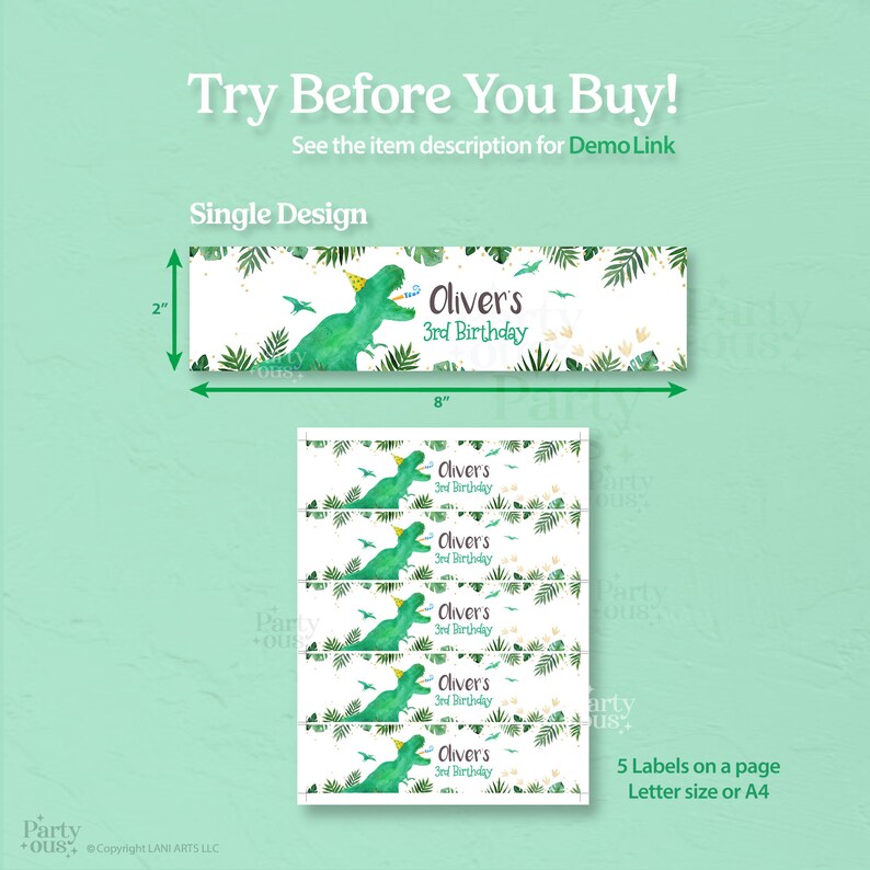Editable Dinosaur Water Bottle Labels Dinosaur Birthday Dino - Etsy UK