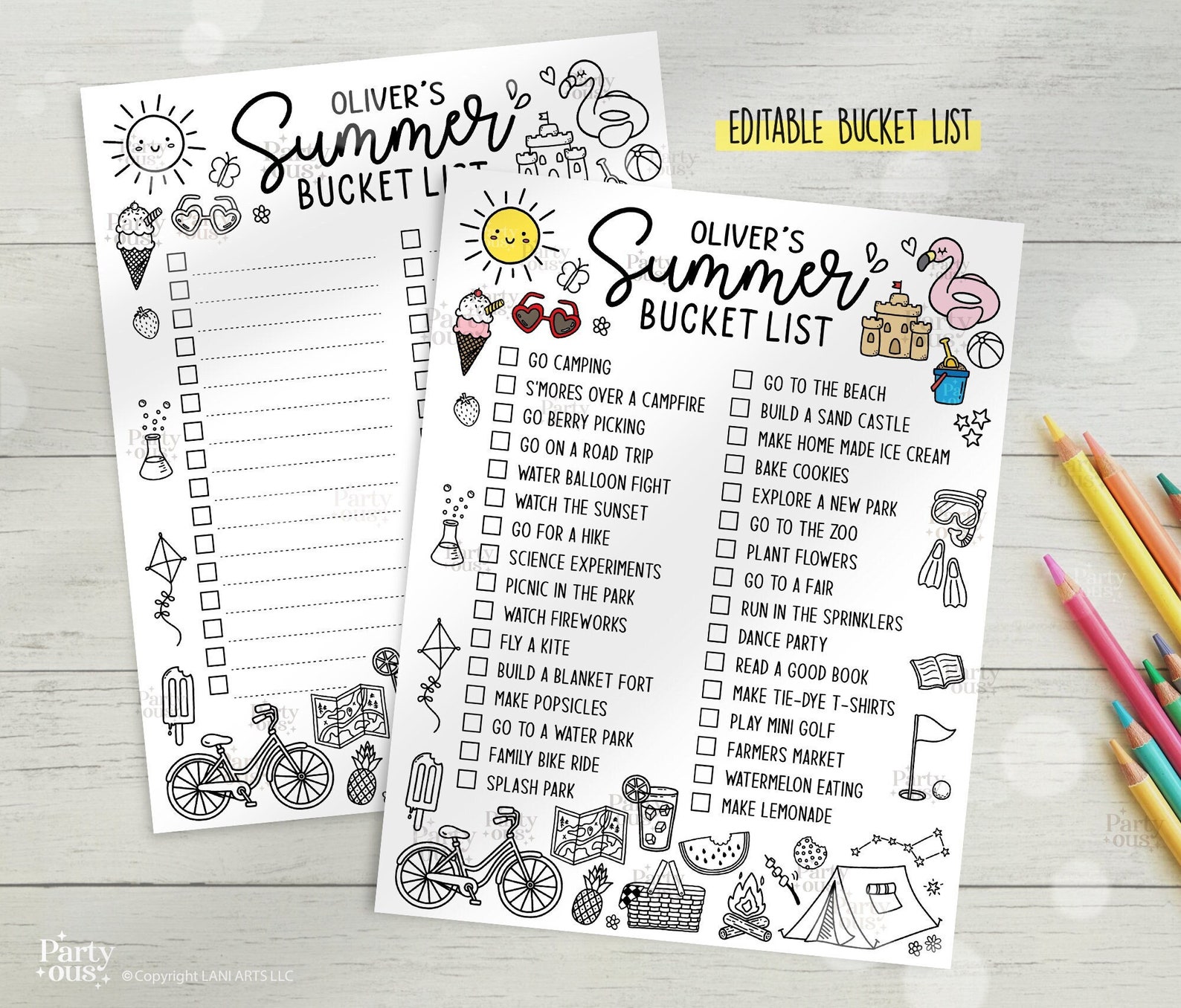 Editable Summer Bucket List Summer Fun Family Checklist Custom to Do ...