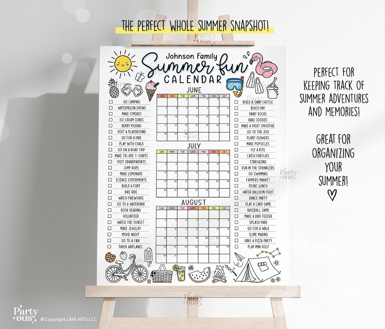Editable Summer Calendar Coloring Poster Printables Family Summer Fun ...