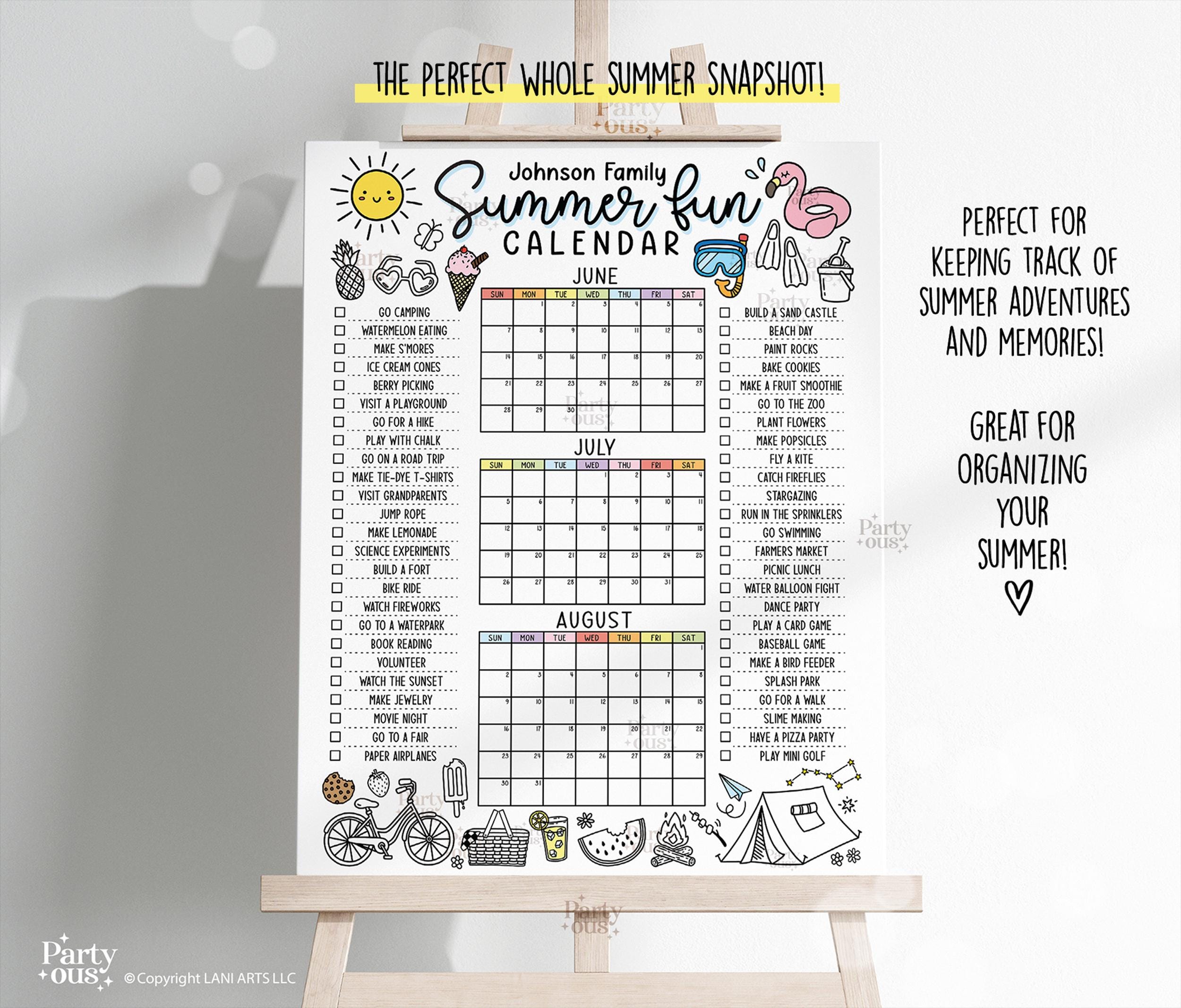 Editable Summer Calendar Coloring Poster Printables Family Summer Fun ...