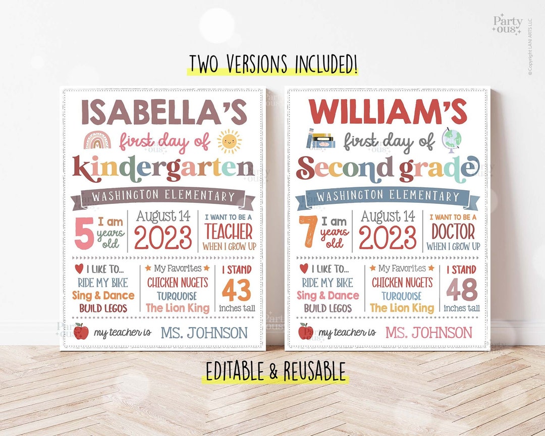 Editable Back to School Sign First Day of School Sign - Etsy