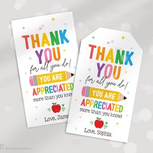 Editable Teacher Appreciation Week Gift Tags Thank You Teacher Gift Tag ...