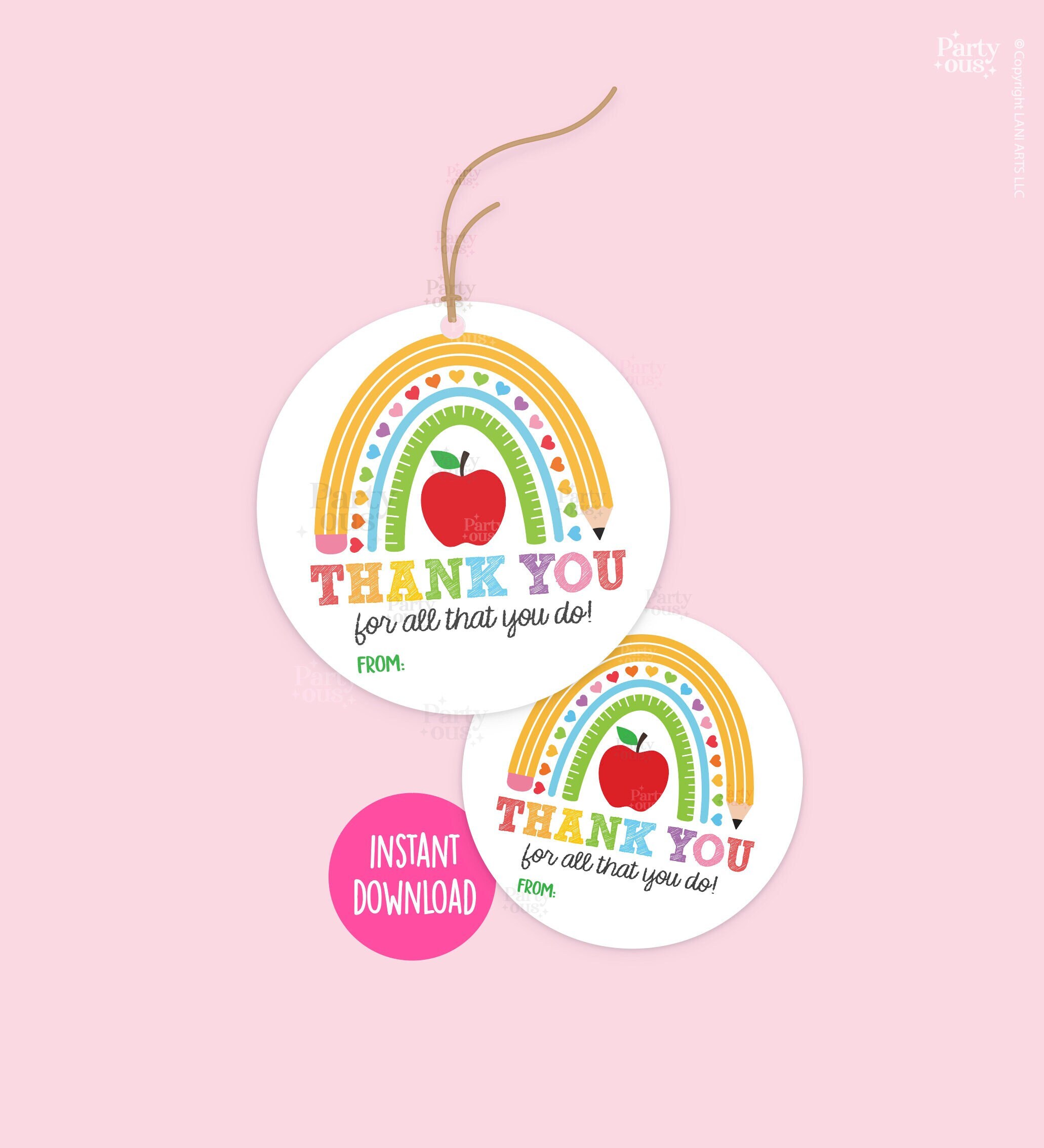 Teacher Appreciation Week Gift Tags Thank You Teacher Rainbow Tag ...