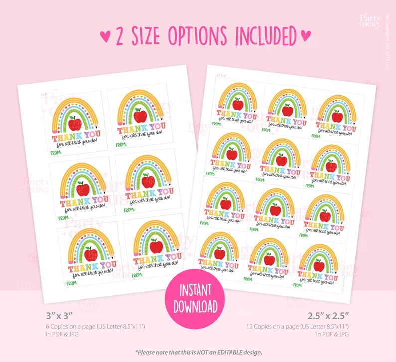Teacher Appreciation Week Gift Tags Thank You Teacher Rainbow Tag ...