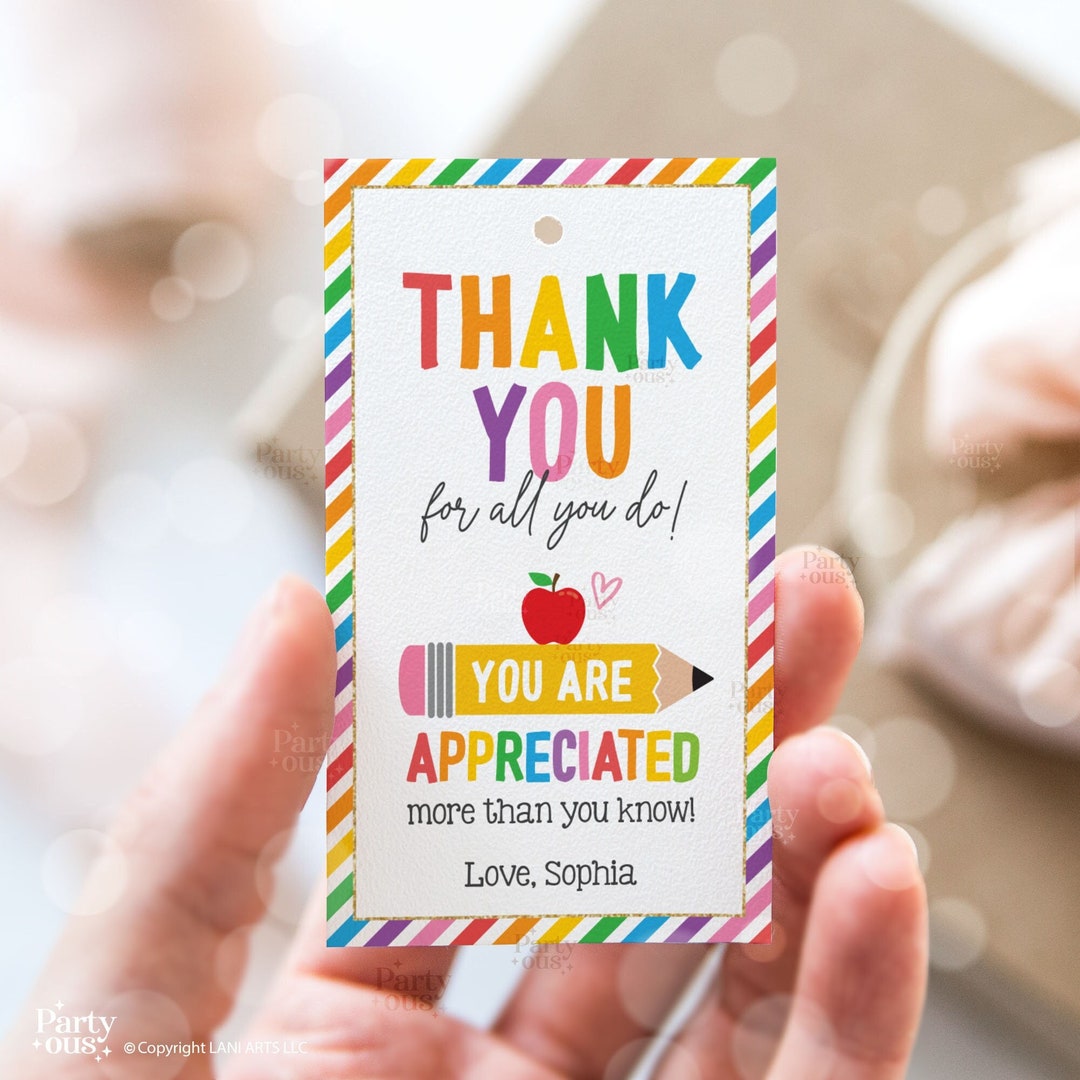 Editable Teacher Appreciation Week Gift Tags Thank You Teacher Gift Tag ...