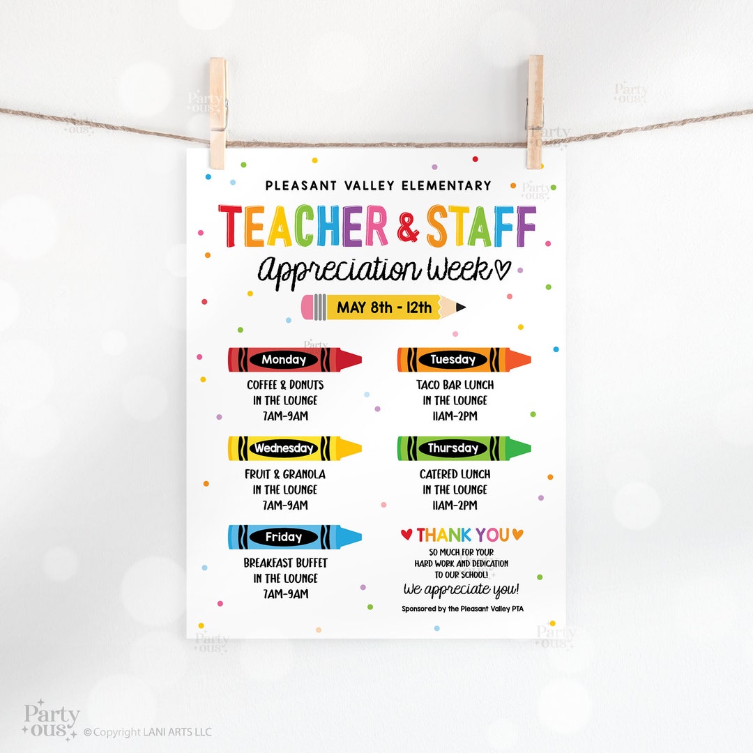 Editable Teacher Appreciation Week Itinerary Poster Teachers Staff ...