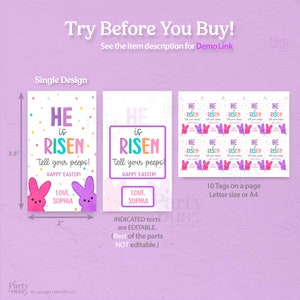 Editable Easter Gift Tags He is Risen Tell Your Peeps Easter Basket ...