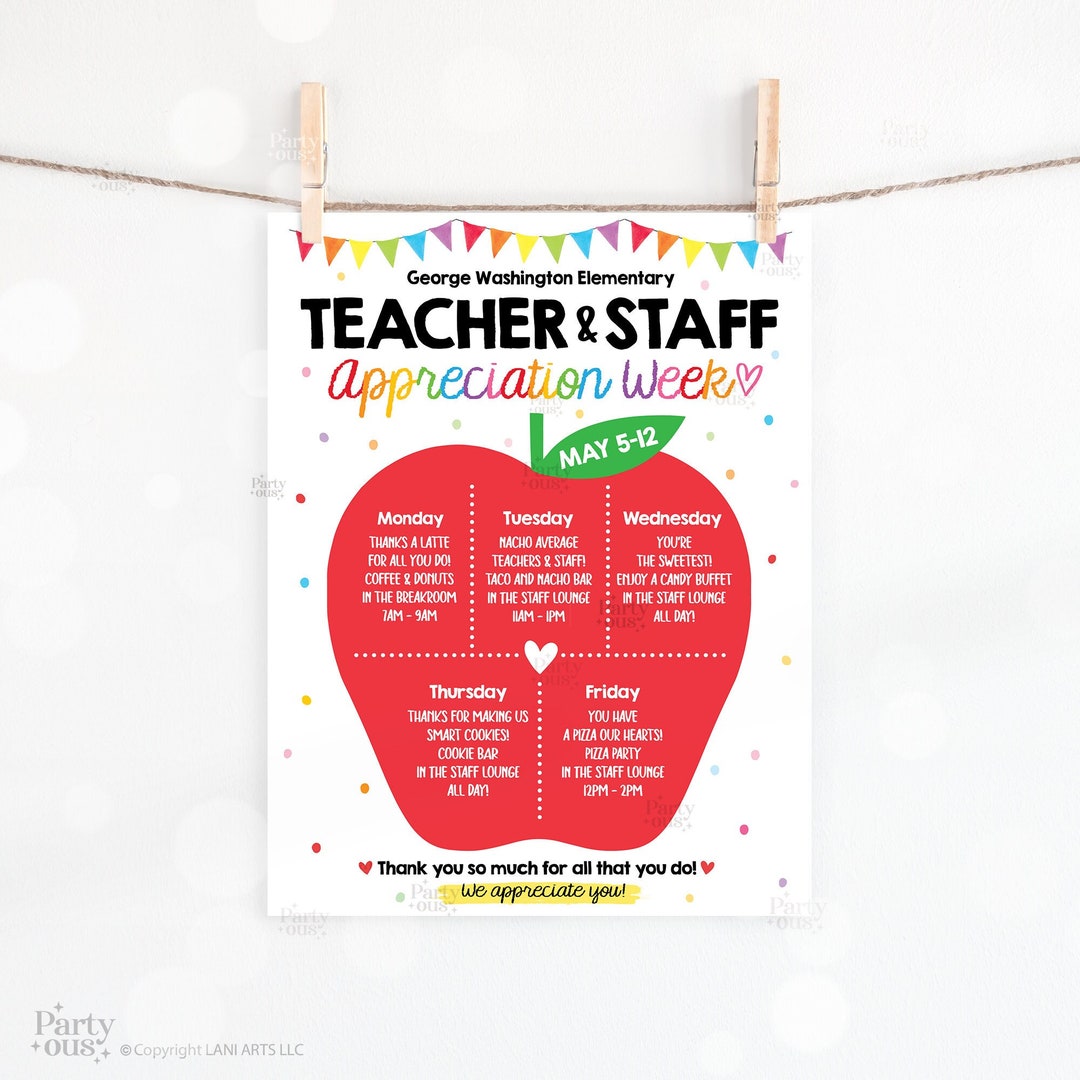 Editable Teacher Appreciation Week Itinerary Poster Teachers Staff ...