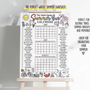 Editable Summer Calendar Poster Printables Family Summer Fun Bucket ...