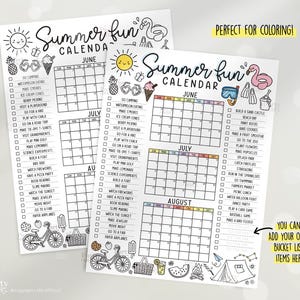 Printable Summer Calendar Poster Summer Fun Family Planner Checklist ...