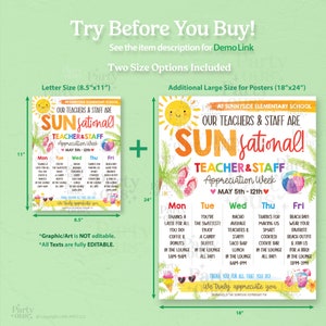 Editable Teacher Appreciation Week Itinerary Poster Teachers Staff ...