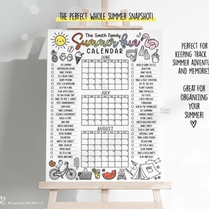 Editable Summer Calendar Poster Printables Family Summer Fun Bucket ...