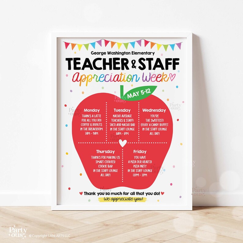 Editable Teacher Appreciation Week Itinerary Poster Teachers Staff ...