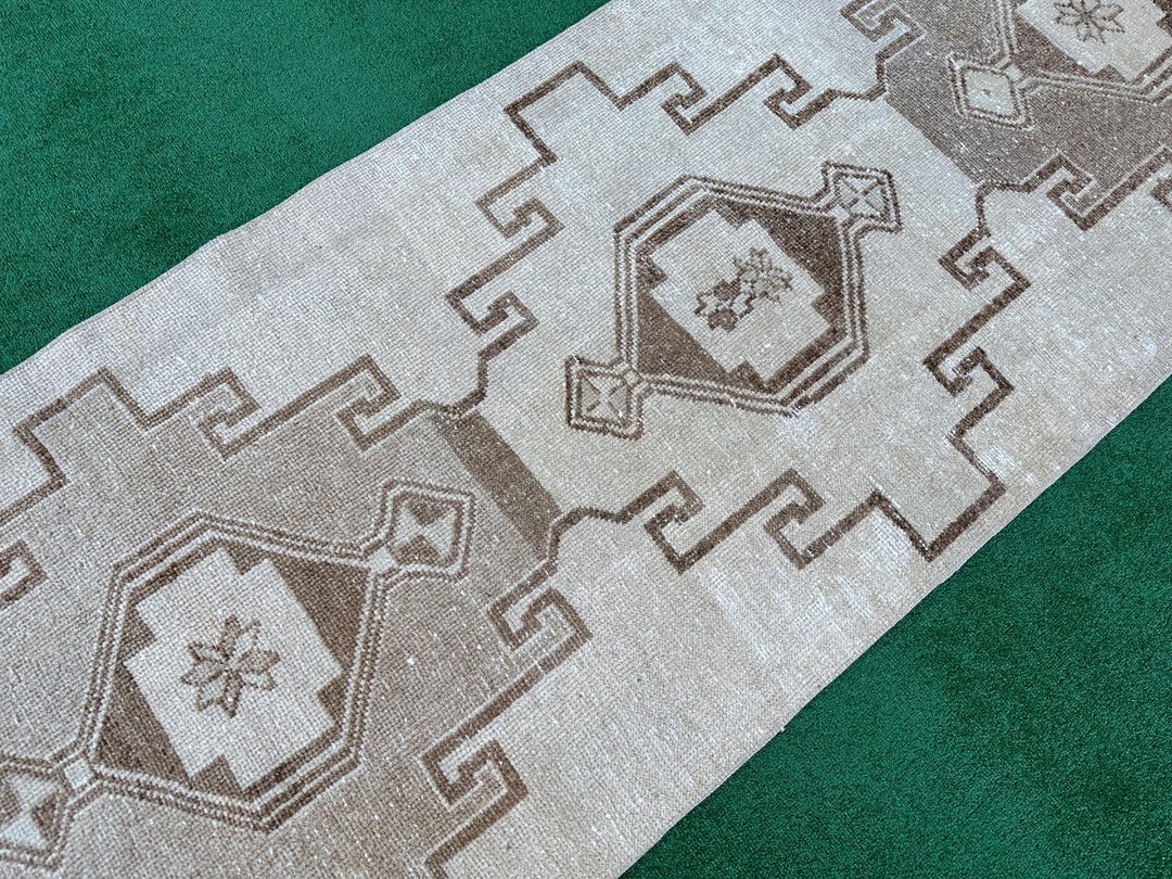 3x10 Entryway Runner, Neutral Hallway Rug, Beige Oushak Runner, Vintage ...
