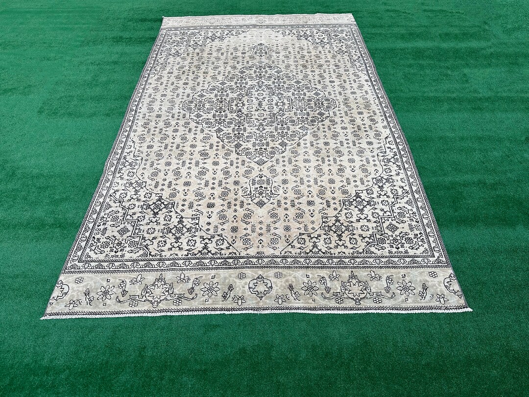 7x12 Neutral Turkish Rug, Large Vintage Rug, 7x12 Oversize Handmade ...