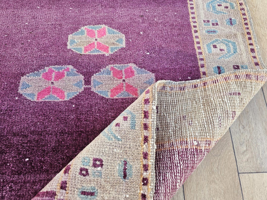 3x6 Handmade Rug, Purple Entryway Rug, Natural Oushak Rug, Turkish Wool ...