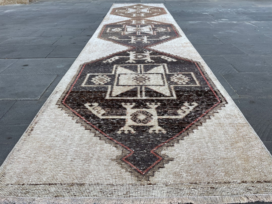 3x13 Oushak Runner, Long Turkish Runner, Vintage Pale Runner, Handmade ...