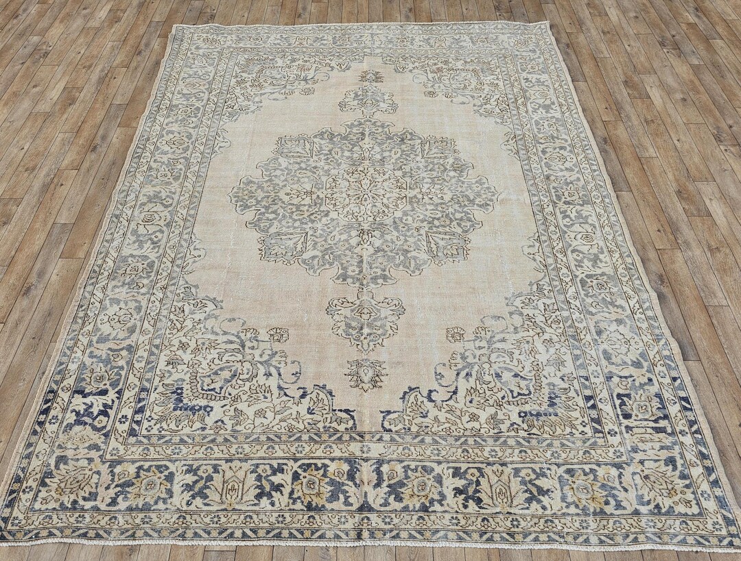 8x11 Beige Rug, Vintage Muted Rug, Large Turkish Rug, Oriental Oushak ...