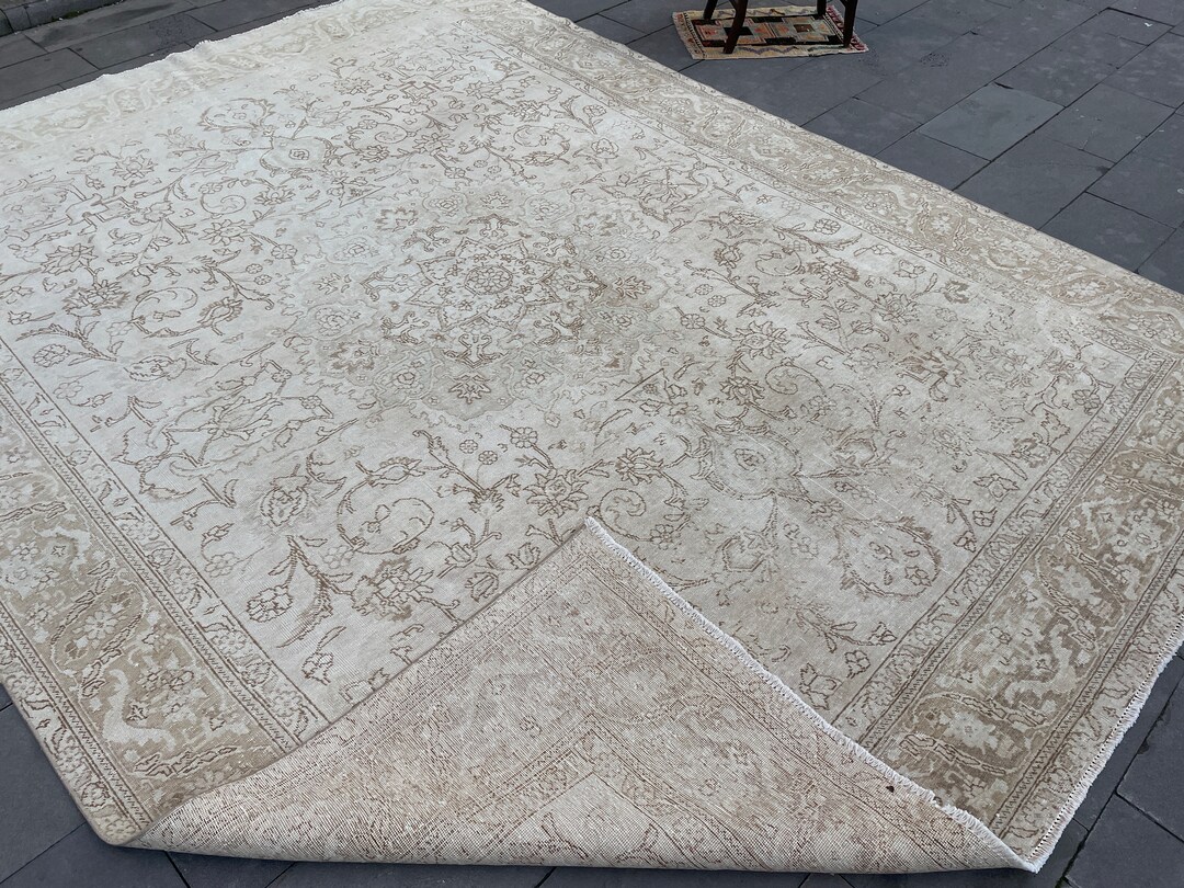 Vintage Area Rug, 9x12 Antique Rug, Neutral Oushak Area Rug, Handmade ...