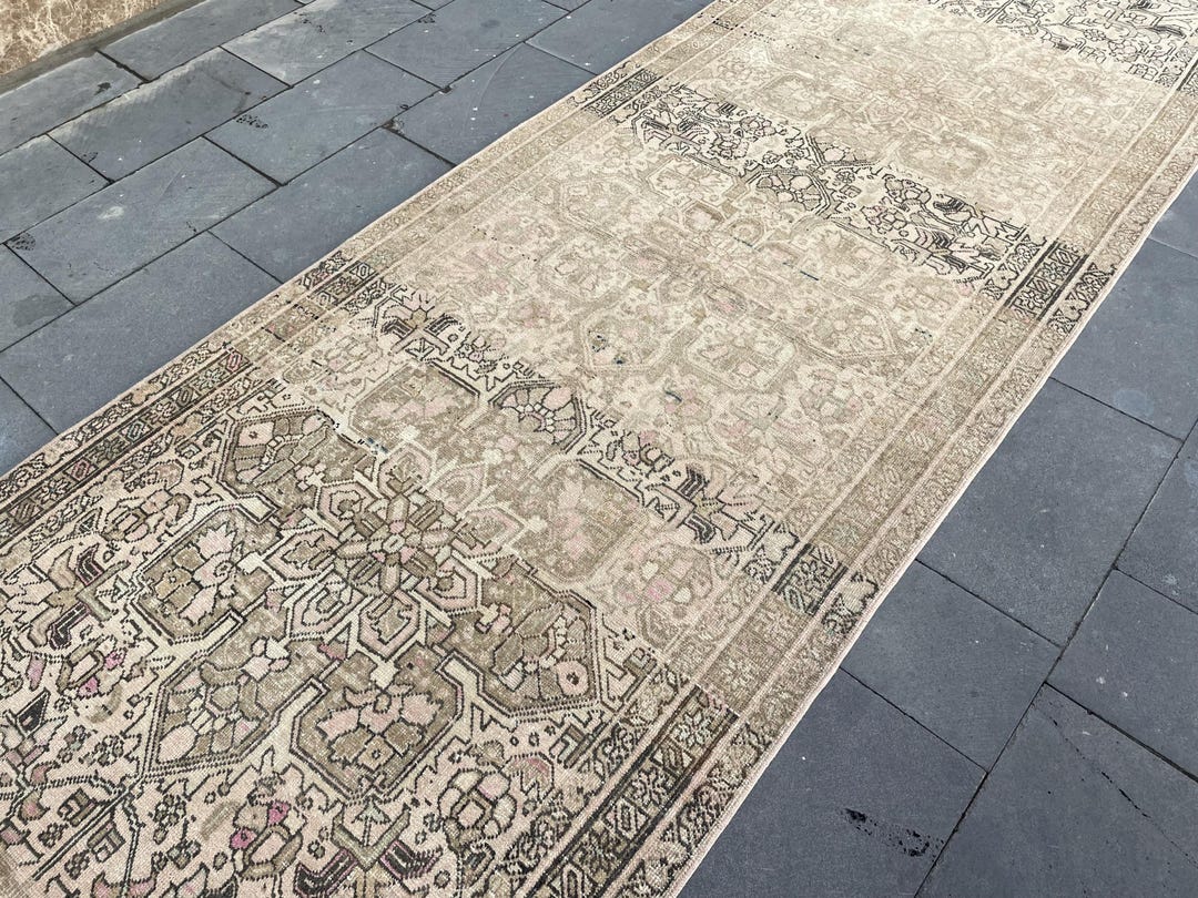 4x13 Wide Turkish Runner, Neutral Beige Runner, Muted Kitchen Rug, Long ...